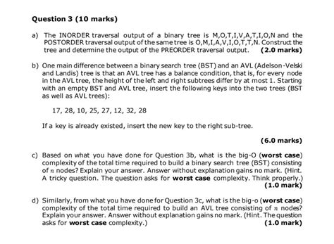 solved question 3 10 marks a the inorder traversal output