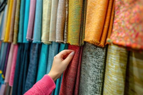 premium photo selecting fabric color and texture from store samples