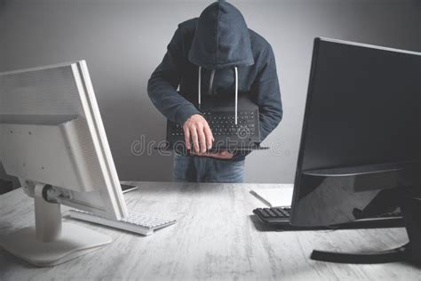 Hacker Stealing Information From The Office Computer Hacking Criminal