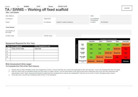 Working Off Fixed Scaffolding Task Analysis Jsa Swms Nailedit