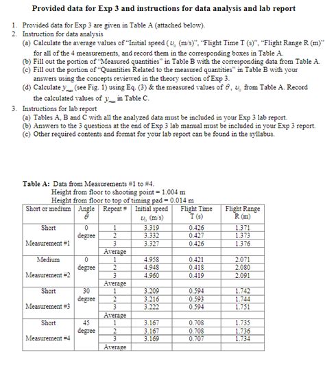 solved provided data for exp 3 and instructions for data