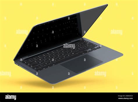Realistic Aluminum Laptop With Empty White Screen Display Isolated On Yellow Background 3d
