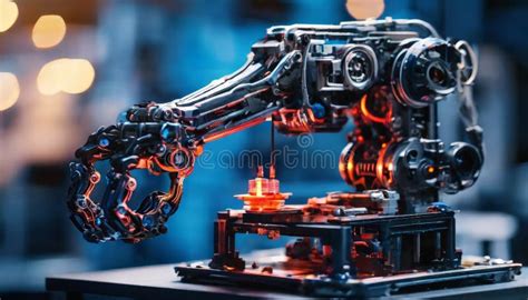 Industrial Robotic Arm Working With Precision In A Modern Factory Stock