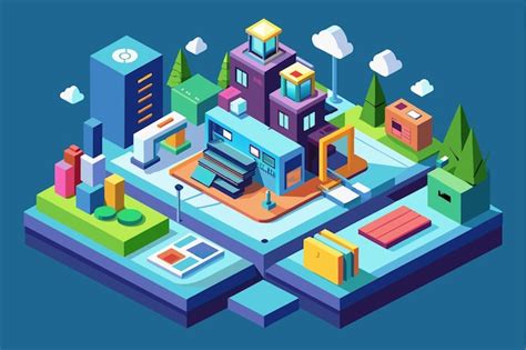 A Colorful Isometric Illustration Showcases A Lively Urban Area With