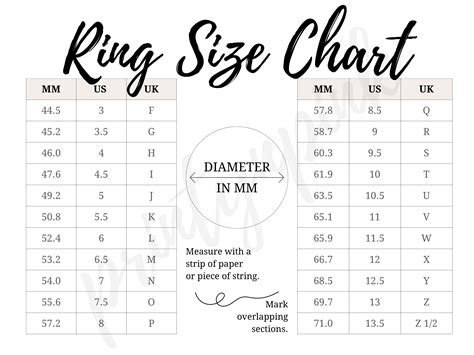 Ring Size Chart For Ring Sizing Womens Ring Sizer Size Guide For
