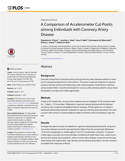 (PDF) A Comparison of Accelerometer Cut-Points among Individuals with Coronary Artery Disease