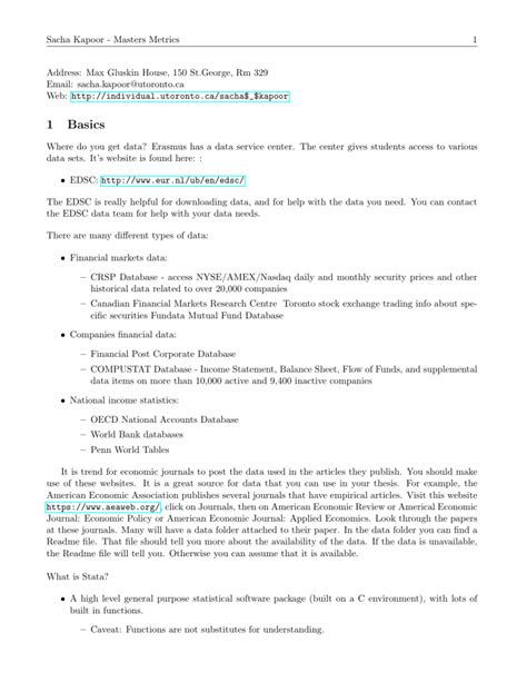 Masters Metrics Lecture Notes Stata And Econometrics