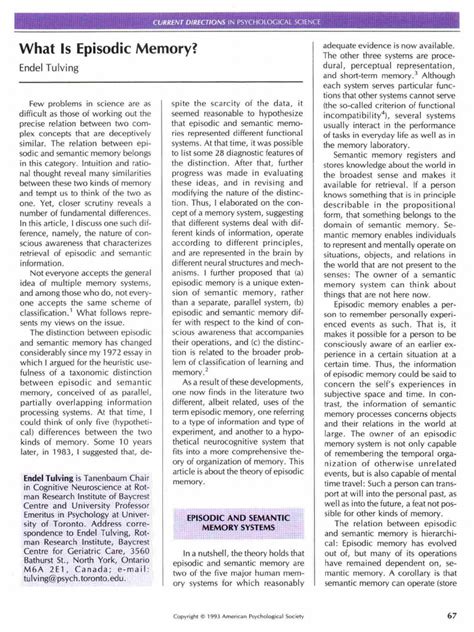What Is Episodic Memory Endel Tulving Pdf