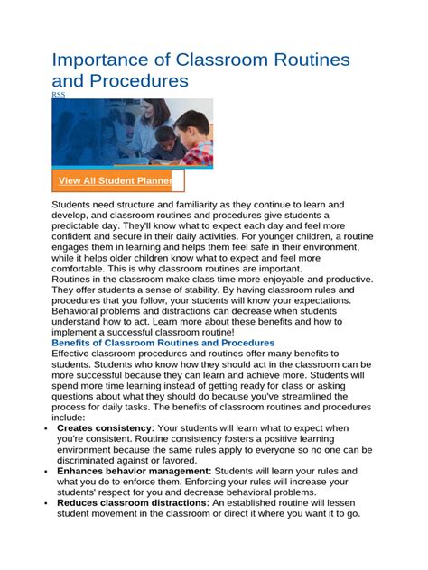 Importance Of Classroom Routines And Procedures Pdf Classroom Management Classroom
