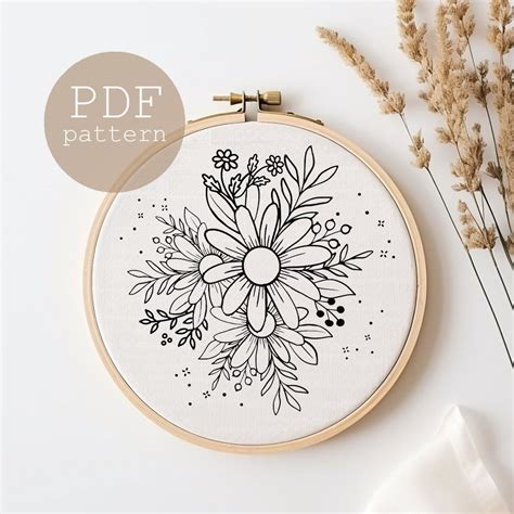Plantilla De Patrón Pdf Solamente Patrón De Bordado Floral Para