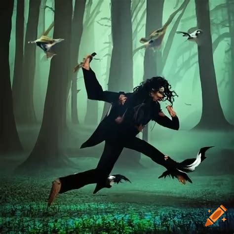 Michael Jackson Dancing With Birds In A Forest Setting On Craiyon