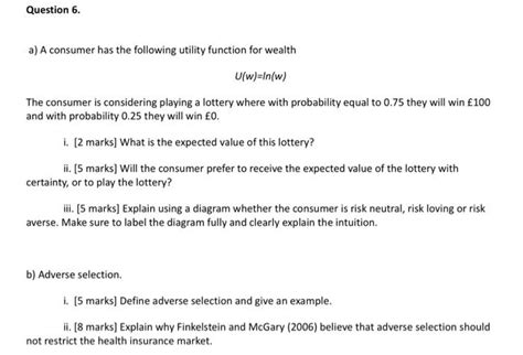 solved a a consumer has the following utility function for