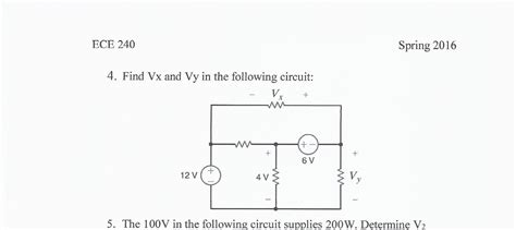 solved find vx and vy in the following circuit the 100v in