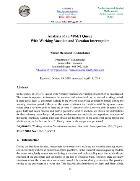 Pdf Analysis Of The M M 1 Queue With Single Working Vacation And