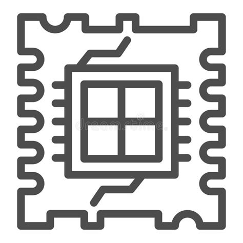 Quad Core Processor Chip Line Icon Neural Dataset Concept Vector