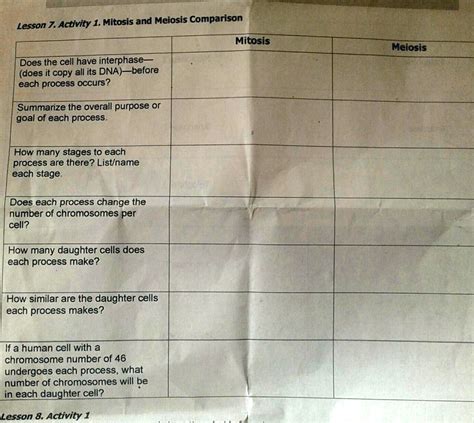 [get answer] lesson 7 activity 1 mitosis and meiosis comparison