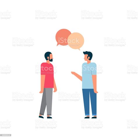 남자 채팅 거품 흰색 배경 전체 길이 플랫 음성 대화 문자 통신 2명에 대한 스톡 벡터 아트 및 기타 이미지 2명 동료 말하기 Istock