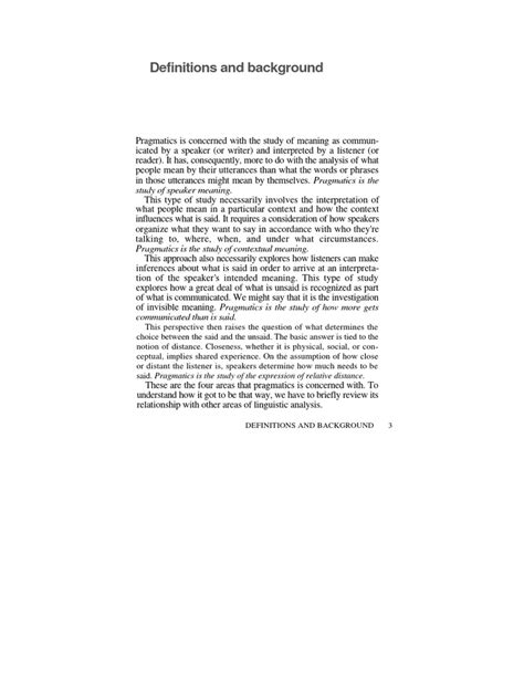 Pragmatics Unit 1 And 2 George Yules Pdf Semantics Linguistics