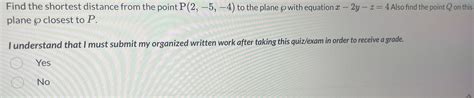 Solved Find The Shortest Distance From The Point P Chegg