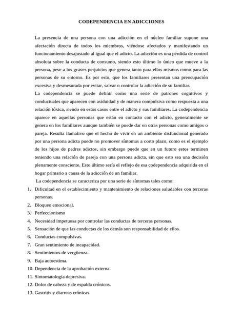 Codependencia Y Adicciones Guía Familiar Pdf Conceptos