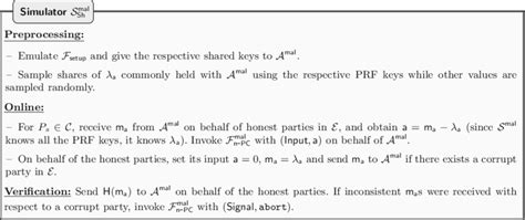 malicious simulation for the input sharing protocol Π m sh by p s download scientific diagram