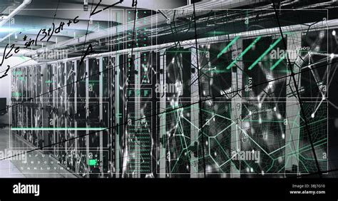 Displaying Server Racks Showing Led Indicators Digital Overlay In Data Center Hall Data Theme