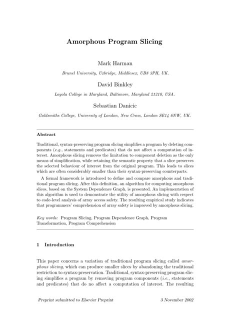 Pdf Amorphous Program Slicing