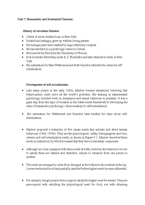 Humanistic And Existential Theories Unit 7 Humanistic And Existential Theories History Of