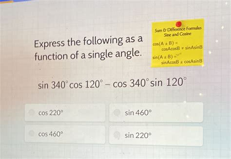 solved sum and difference formulas express the following as a cos a± b