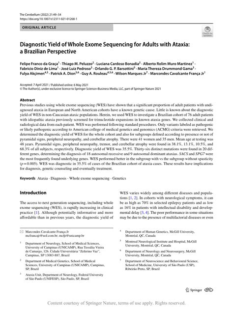 Diagnostic Yield Of Whole Exome Sequencing For Adults With Ataxia A