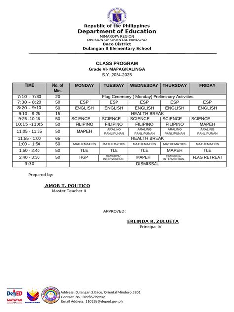 Class Program Sample Pdf