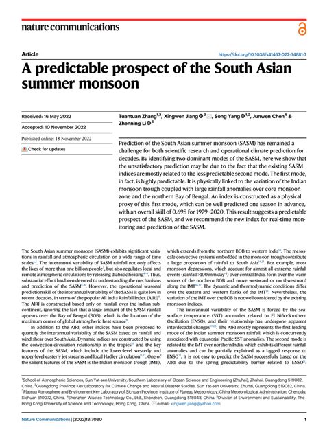 Pdf A Predictable Prospect Of The South Asian Summer Monsoon