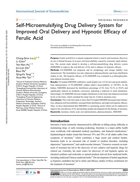 Pdf Self Microemulsifying Drug Delivery System For Improved Oral Delivery And Hypnotic