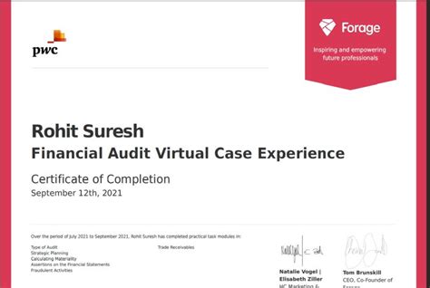 Rohit Suresh Cma On Linkedin Pwc Financialaudits Forage