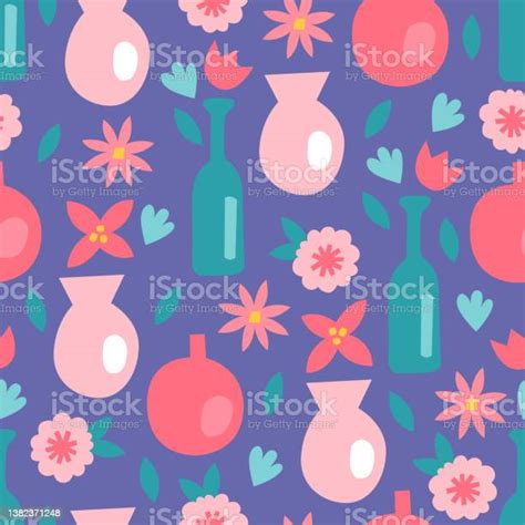 튤립 잎 꽃병이 있는 플로럴 원한 패턴 스칸디나비아 스타일 0명에 대한 스톡 벡터 아트 및 기타 이미지 0명 개체 그룹