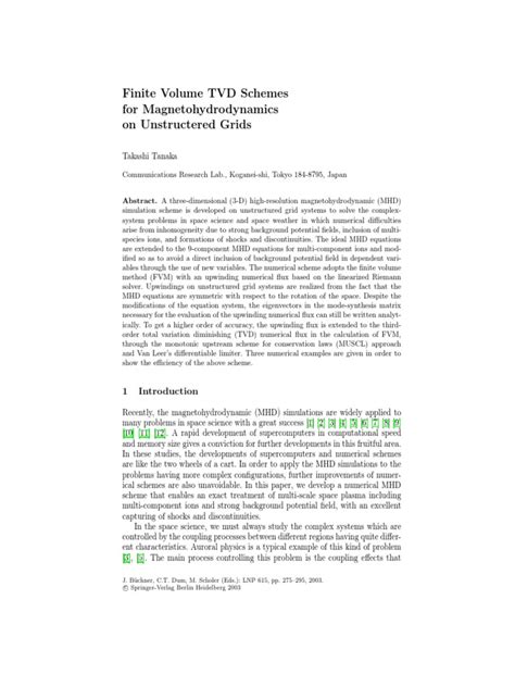 Finite Volume Tvd Schemes For Magnetohydrodynamics On Unstructer Pdf