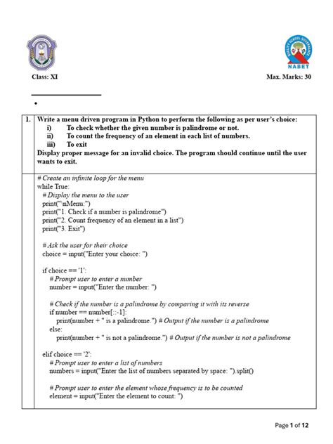 Python Menu Driven Programs Guide Pdf Software Engineering Computing