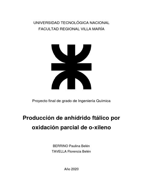 Produccion De Anhidrido Ftalico Por Oxidacion Parcial De O Xileno