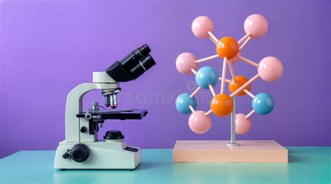 Microscope And Molecular Model Exploring Microscopic World On Vibrant Background Stock Image