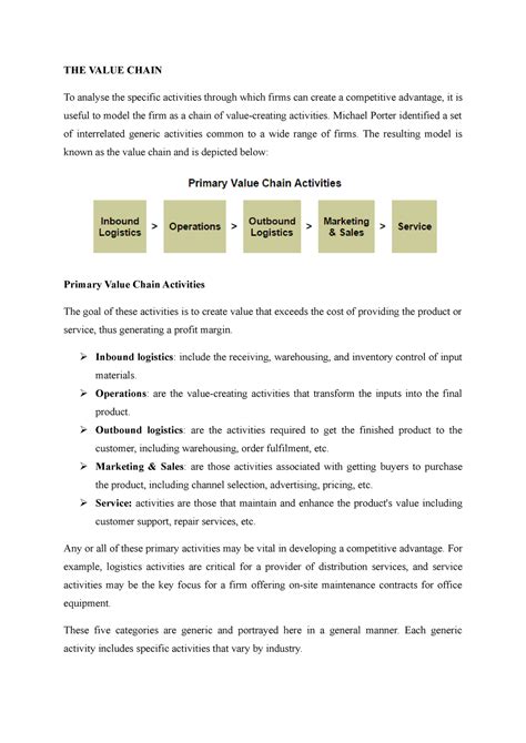 Lecture Notes Accounting Value Chain The Value Chain To Analyse The Specific Activities