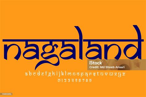 인도 주 나갈랜드 텍스트 디자인 인도 스타일의 라틴 글꼴 디자인 Devanagari에서 영감을 받은 알파벳 문자 및 숫자 삽화 개체 그룹에 대한 스톡 벡터 아트 및 기타