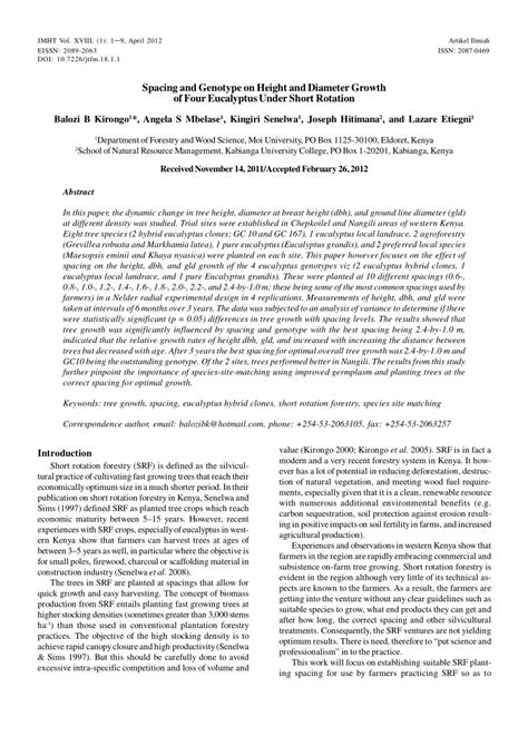 Pdf Spacing And Genotype On Height And Diameter Growth Of Four Eucalyptus Under Short Rotation