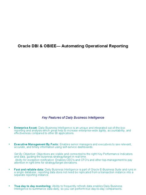 Oracle Dbi And Obiee Automating Operational Reporting Pdf Business