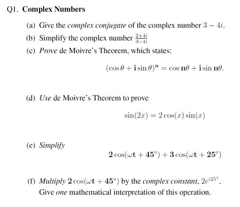 Solved Q Complex Numbers A Give The Complex Conjugate Of Chegg