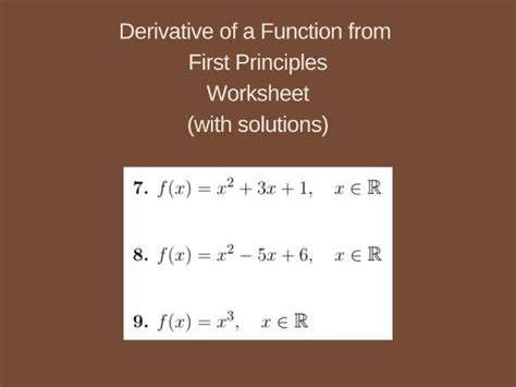 Derivative Of A Function From First Principles Worksheet With