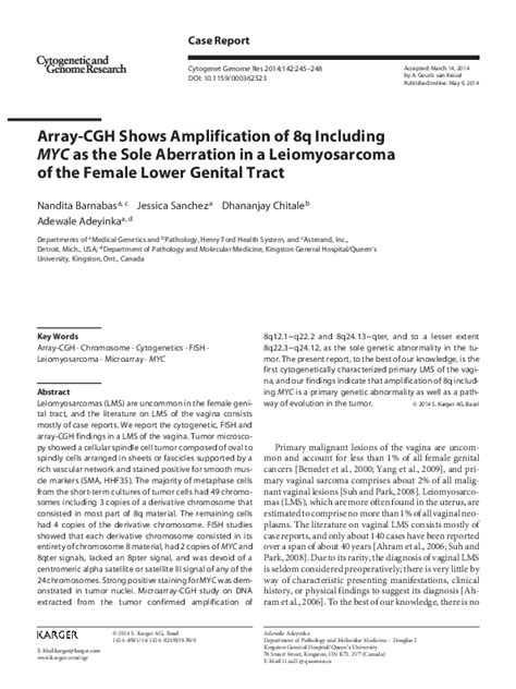 Pdf Array Cgh Shows Amplification Of 8q Including Myc As The Sole