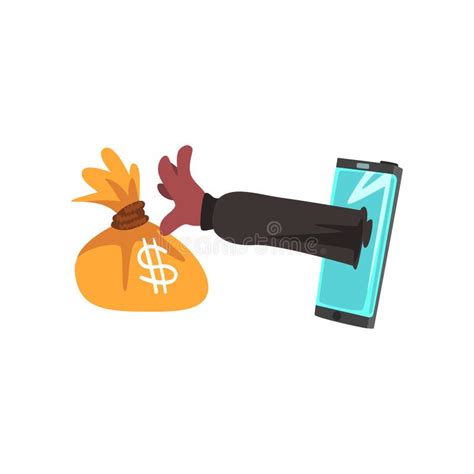 Cyber Thief Hacker Stealing Money Over Internet Computer Security Technology Cartoon Vector