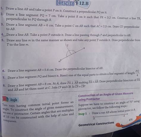 1 Draw A Line Ab And Take A Point P On It Construct A Perpendicular Pq