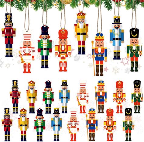 24 Pieces Christmas Nutcracker Ornaments Wood Hanging Nutcrackers