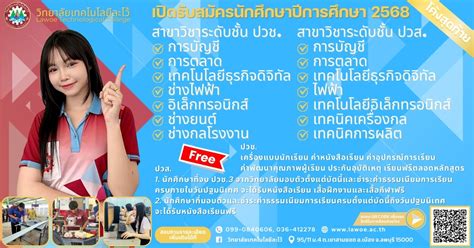 วิทยาลัยเทคโนโลยีละโว้ 📣 โค้งสุดท้ายของการเปิดรับสมัครนักศึกษา ปีการศึกษา 2568 📣 สาขาวิชาระดับ